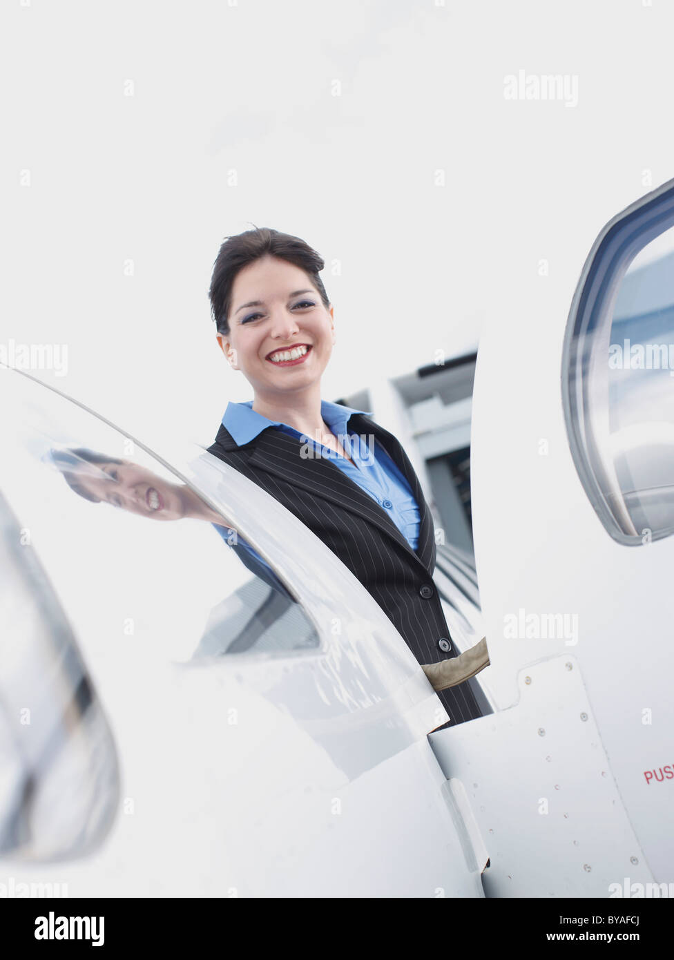 Business woman on corporate jet Stock Photo - Alamy
