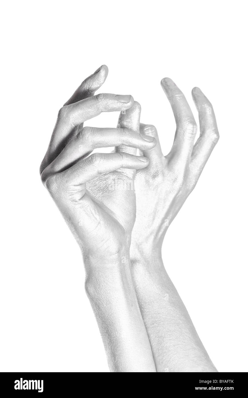 beautiful men metal hands with long fingers on white background Stock ...