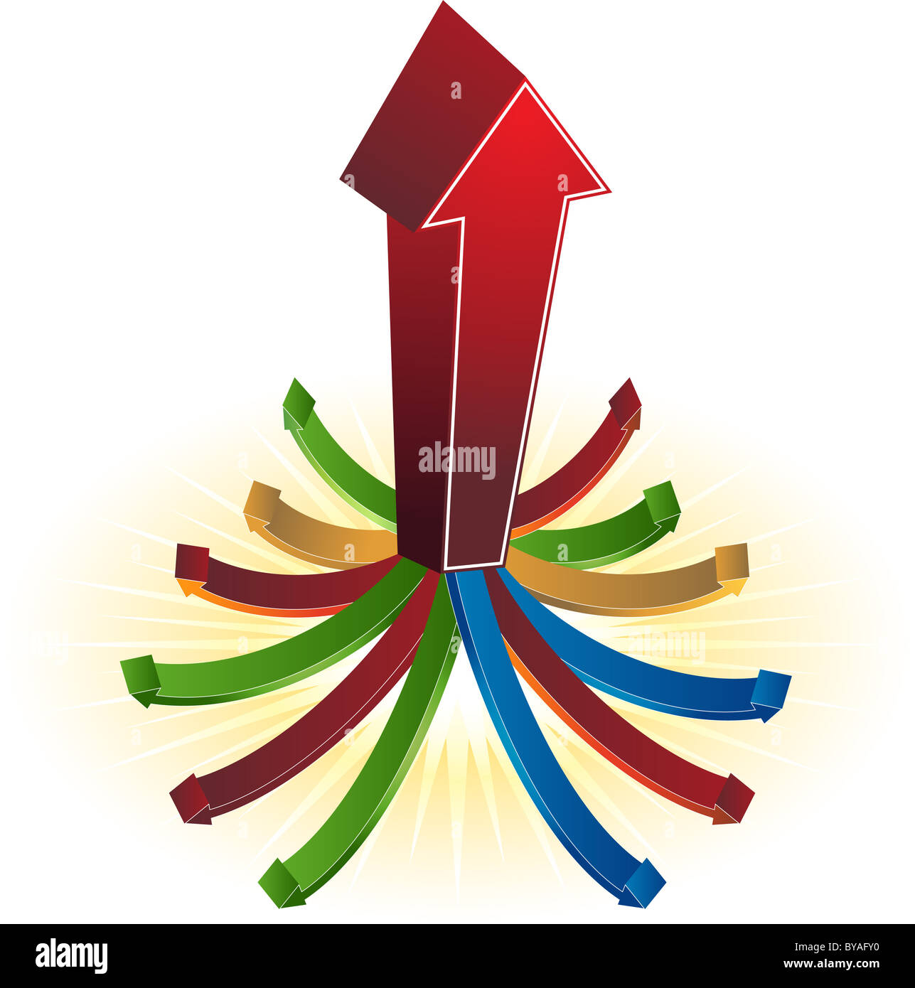 Multiple 3D arrows coming out of a red arrow Stock Photo - Alamy