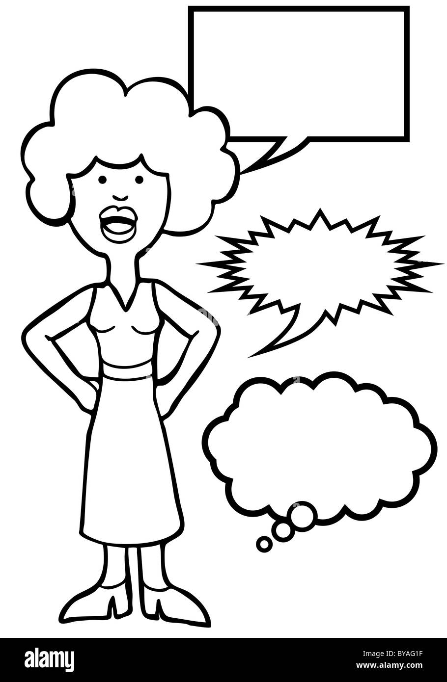 Vector cartoon girl speaking Black and White Stock Photos & Images - Alamy