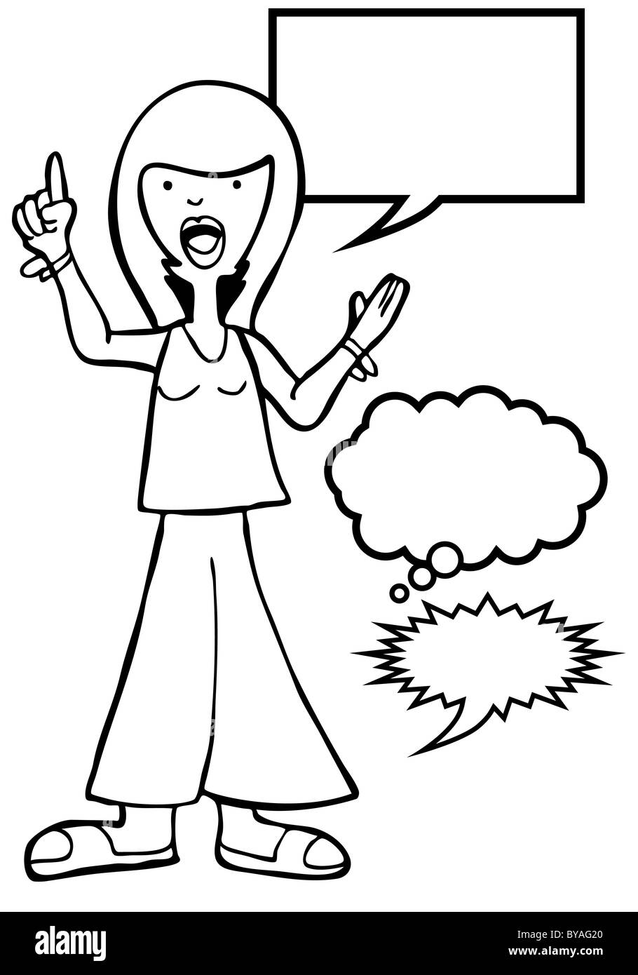 Vector cartoon girl speaking Black and White Stock Photos & Images - Alamy