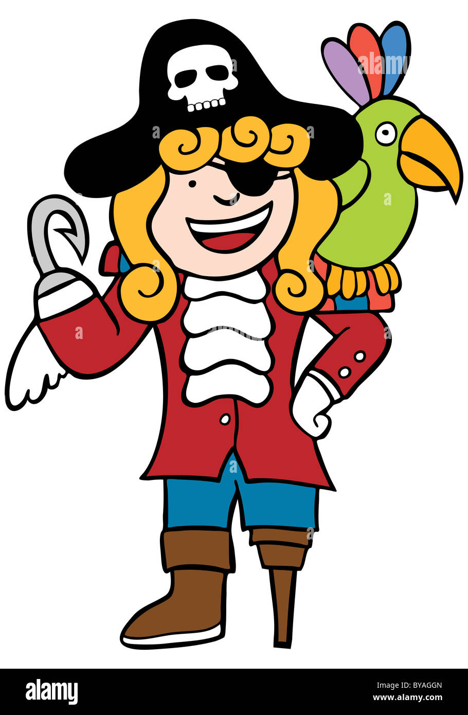 Cartoon image of a friendly pirate with parrot Stock Photo - Alamy