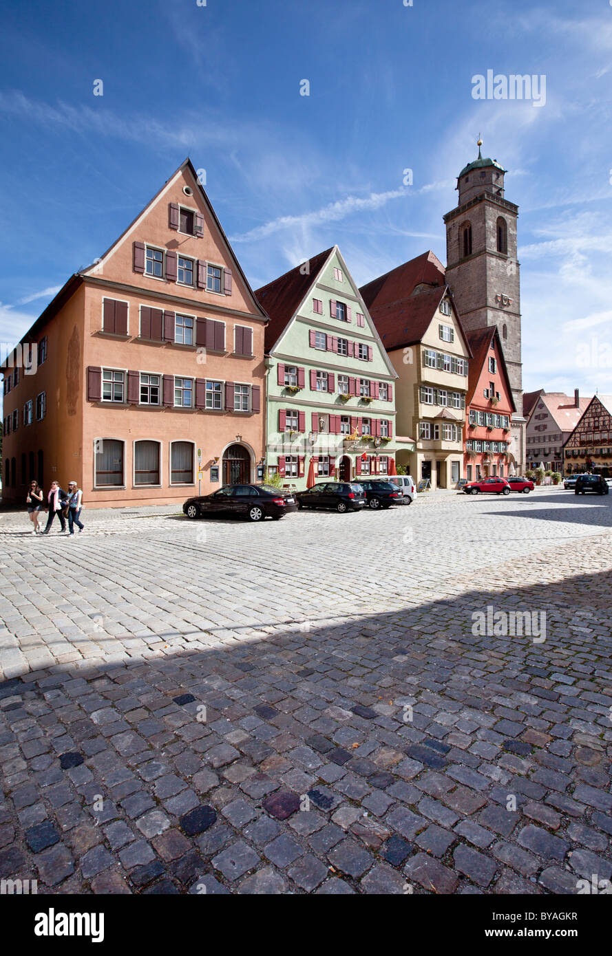 Weinmarkt square and St. George's Minster, Dinkelsbuehl, administrative ...