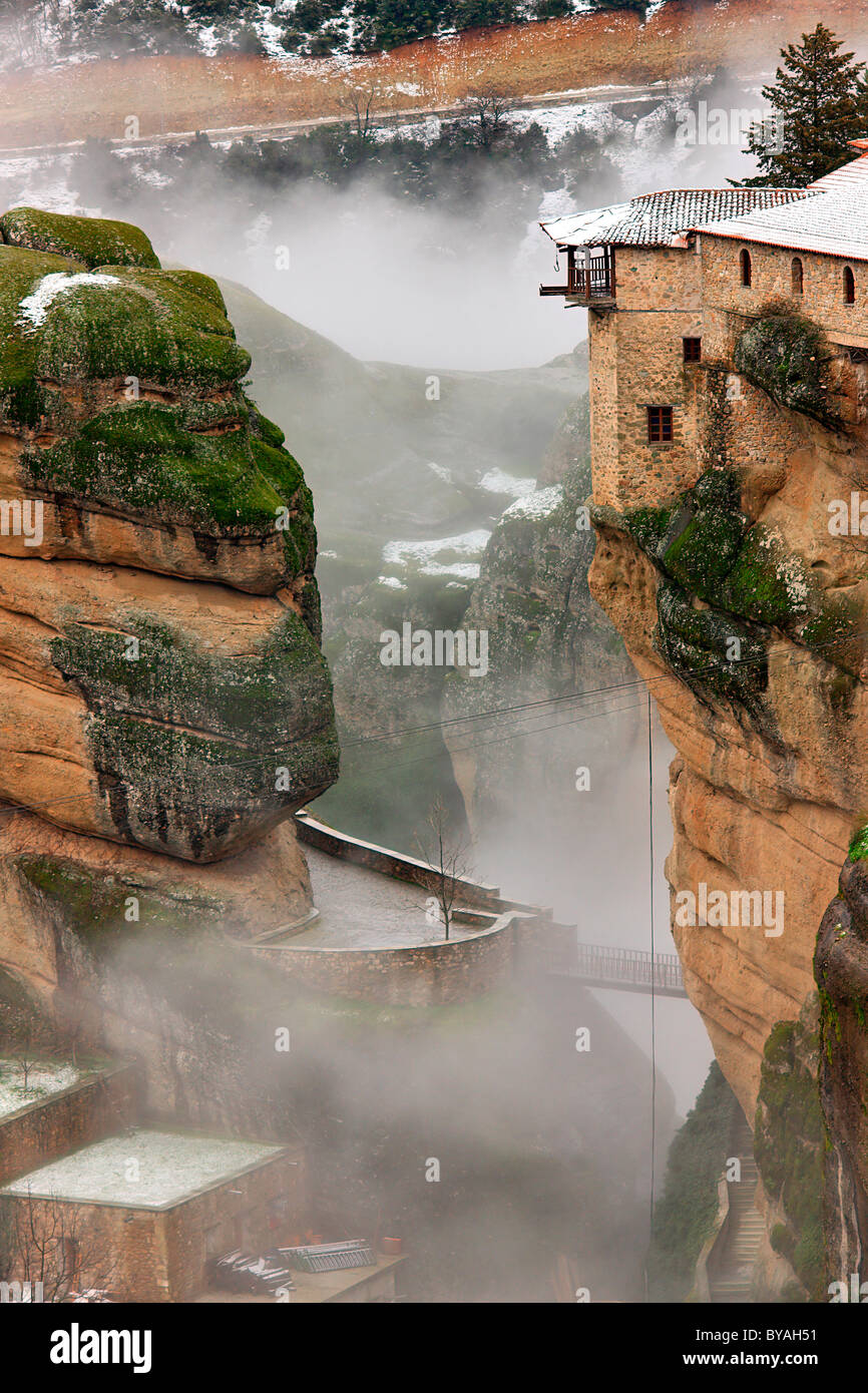 The wooden bridge that connects the Varlaam monastery, with the rest of ...