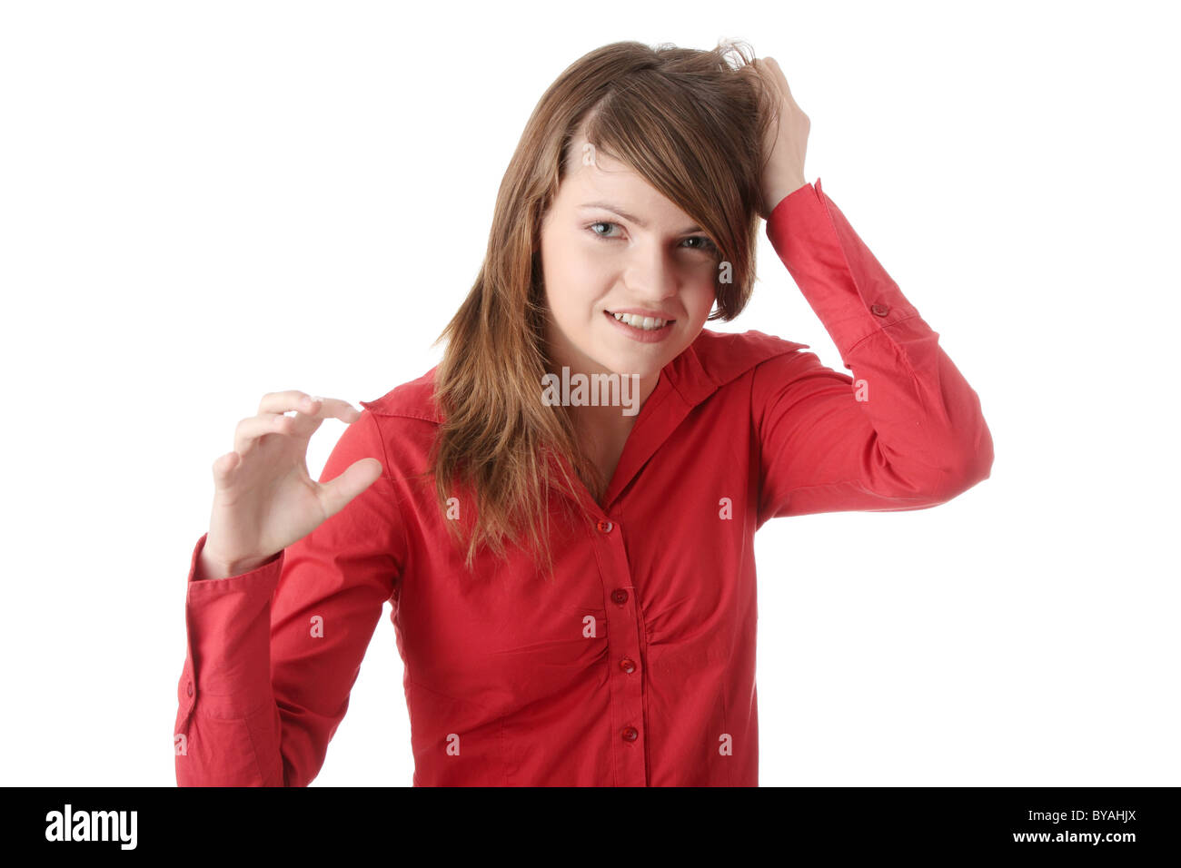Angry teen girl, isolated on white Stock Photo - Alamy