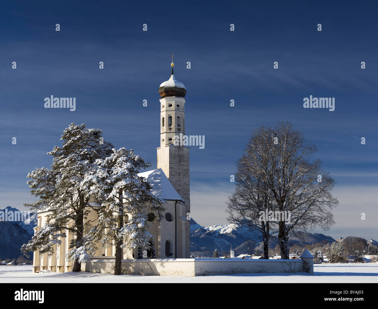 St Coloman's church near Schwangau in winter, Bavaria, Germany, Europe ...