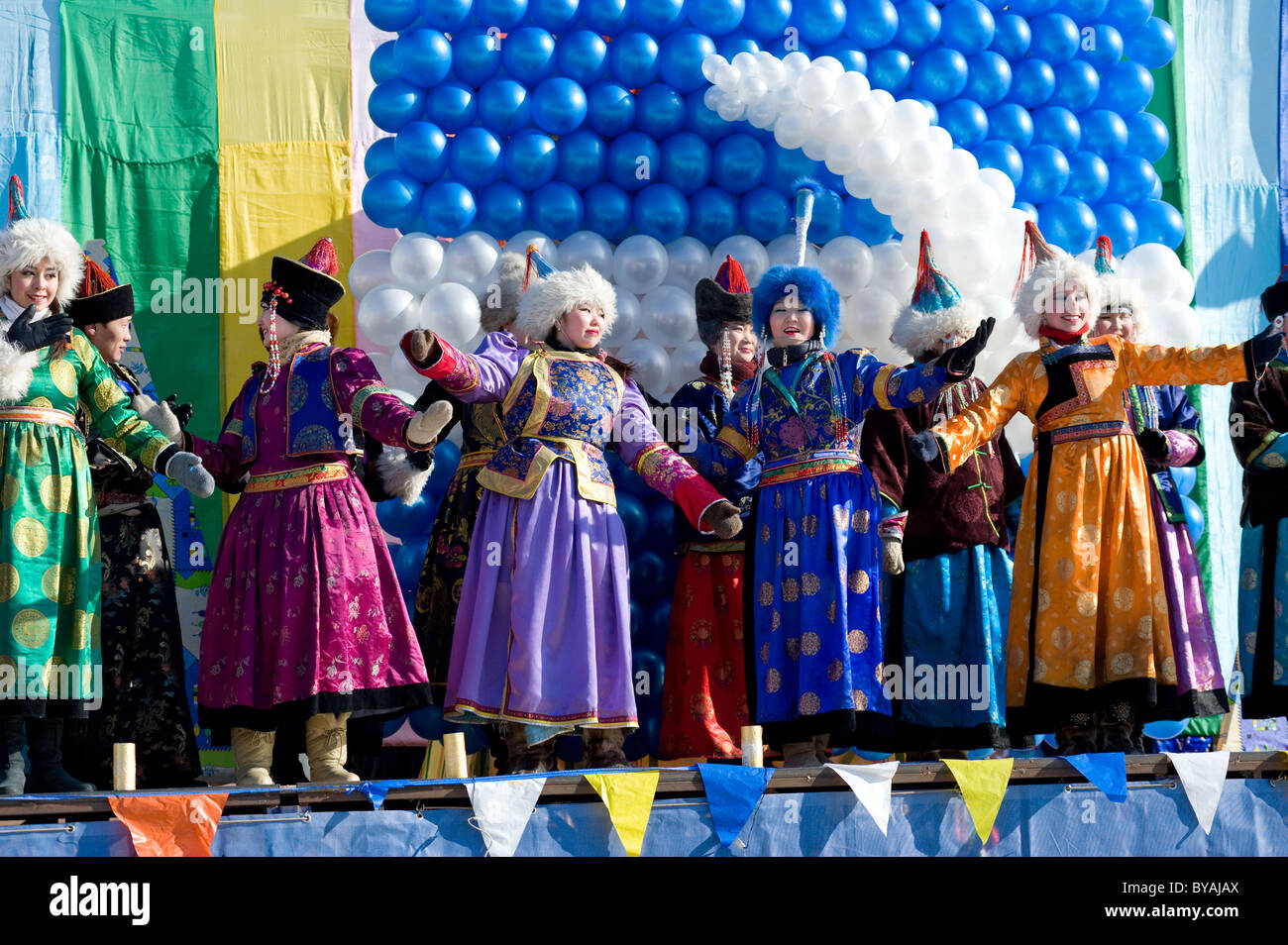 ULAN-UDE, RUSSIA - FEBRUARY 14: Buryat (Mongolian) singers perform on ...
