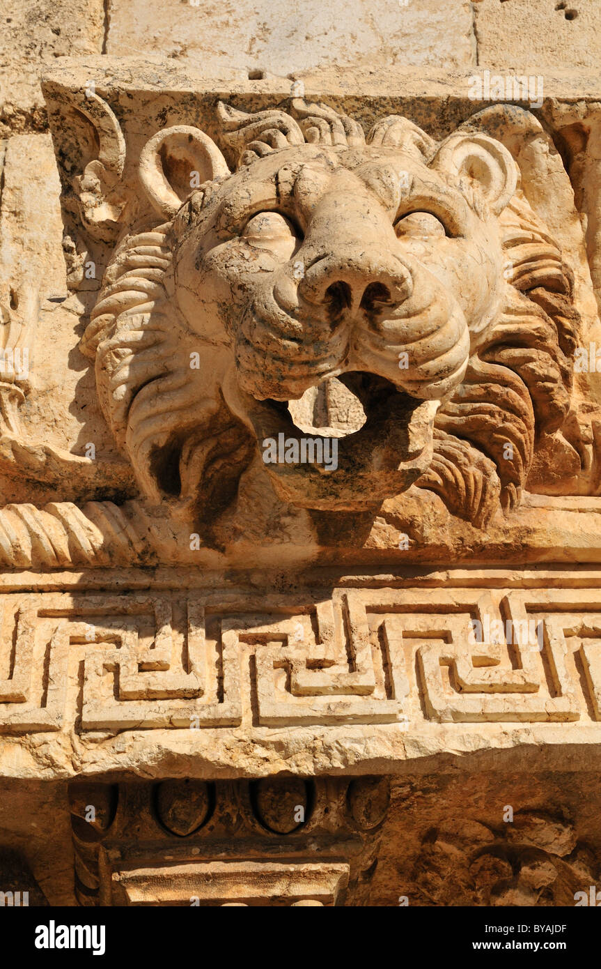 Gargoyle in the shape of a lion head at the archeological site of ...
