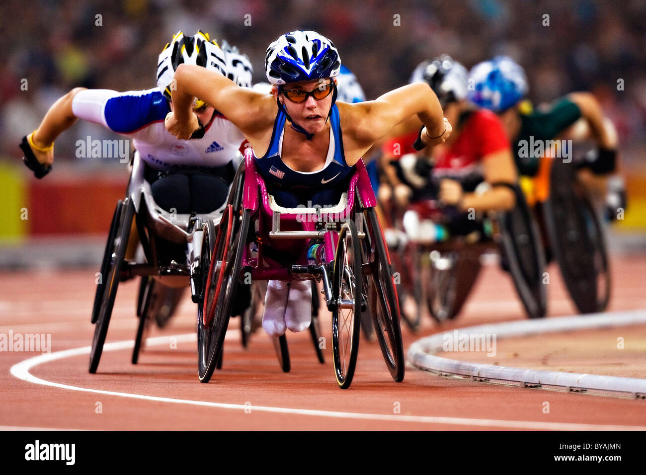 Amanda McGrory USA leads during the women's T54 5000m final during the ...