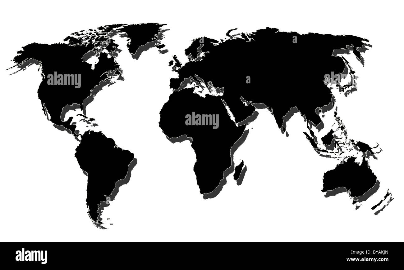 World map with a shadow isolated on white. Map reference: http ...
