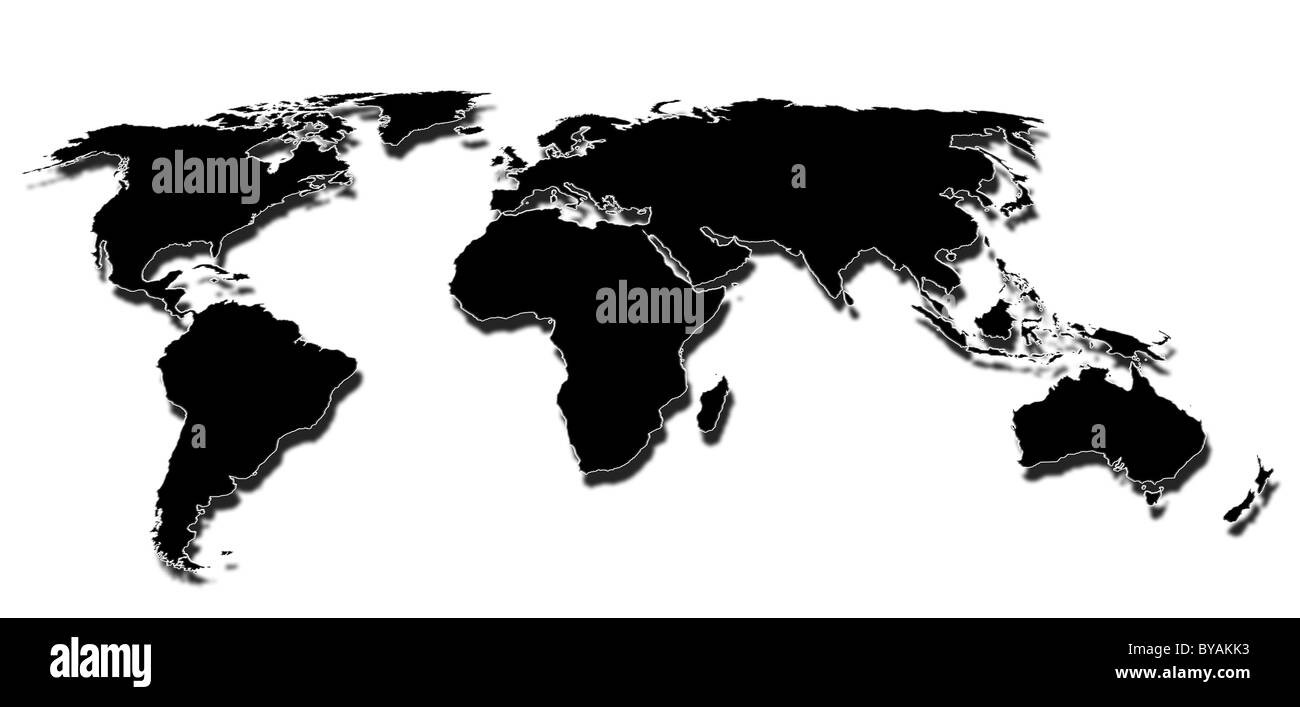 World map with a shadow isolated on white. Map reference: http ...