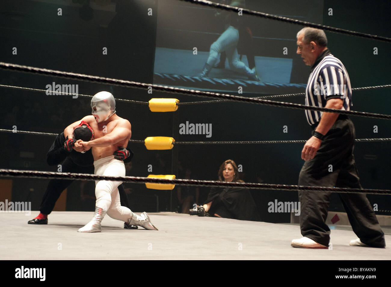 luchador (Mexican wrestler) during a Lucha Libre exhibition in Brussels ...