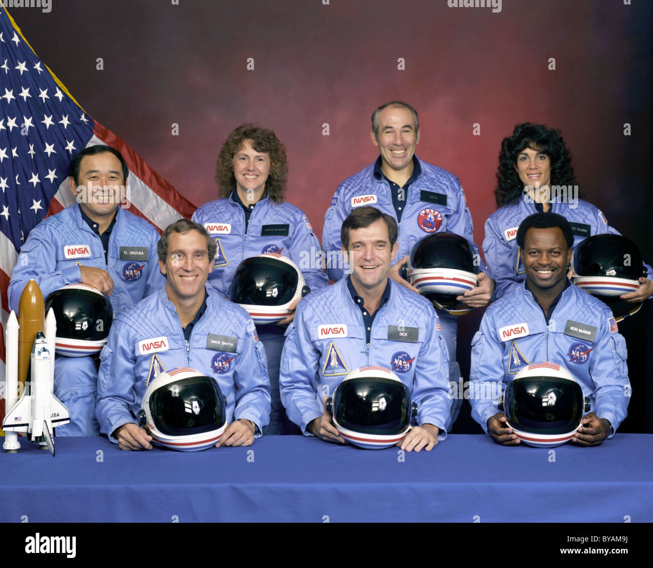 Challenger Shuttle crew Ellison Onizuka, Christa McAuliffe, Greg Jarvis ...