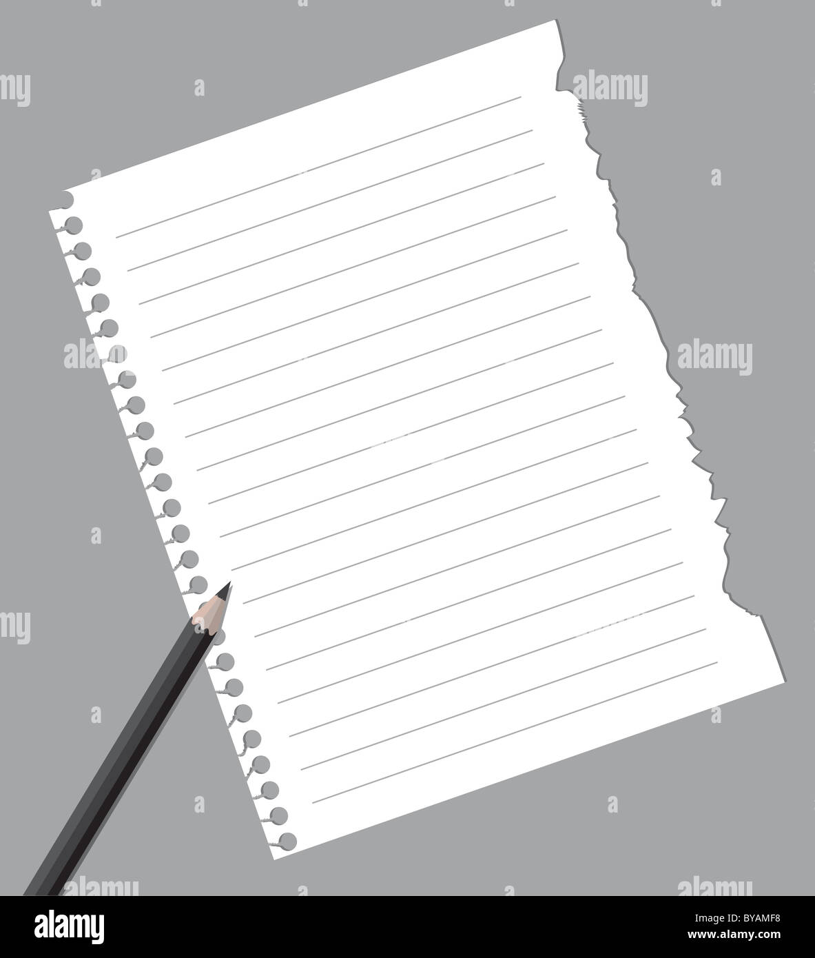 Notebook paper with pencil isolated on gray background Stock Photo - Alamy