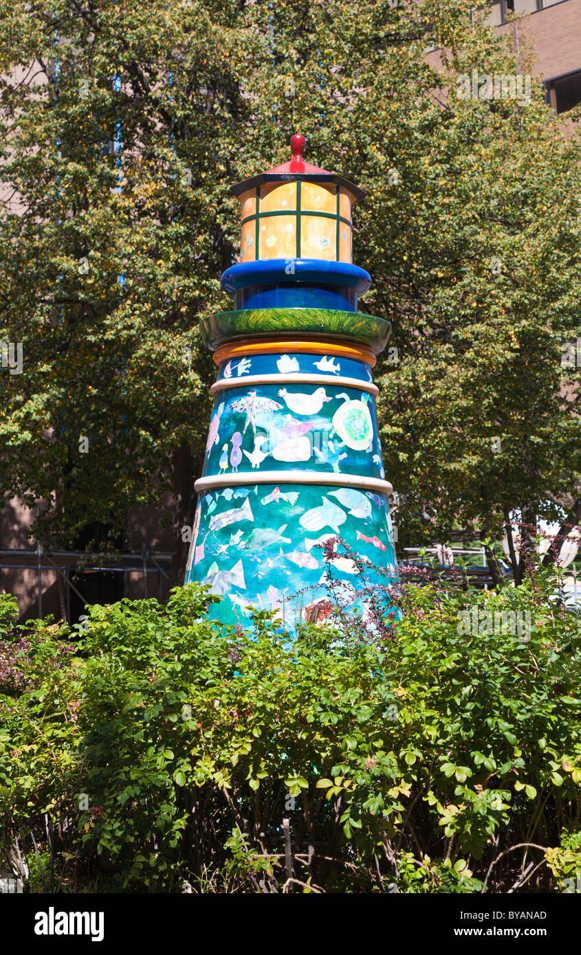 Painted replica lighthouse statue in downtown Portland, Maine Stock ...