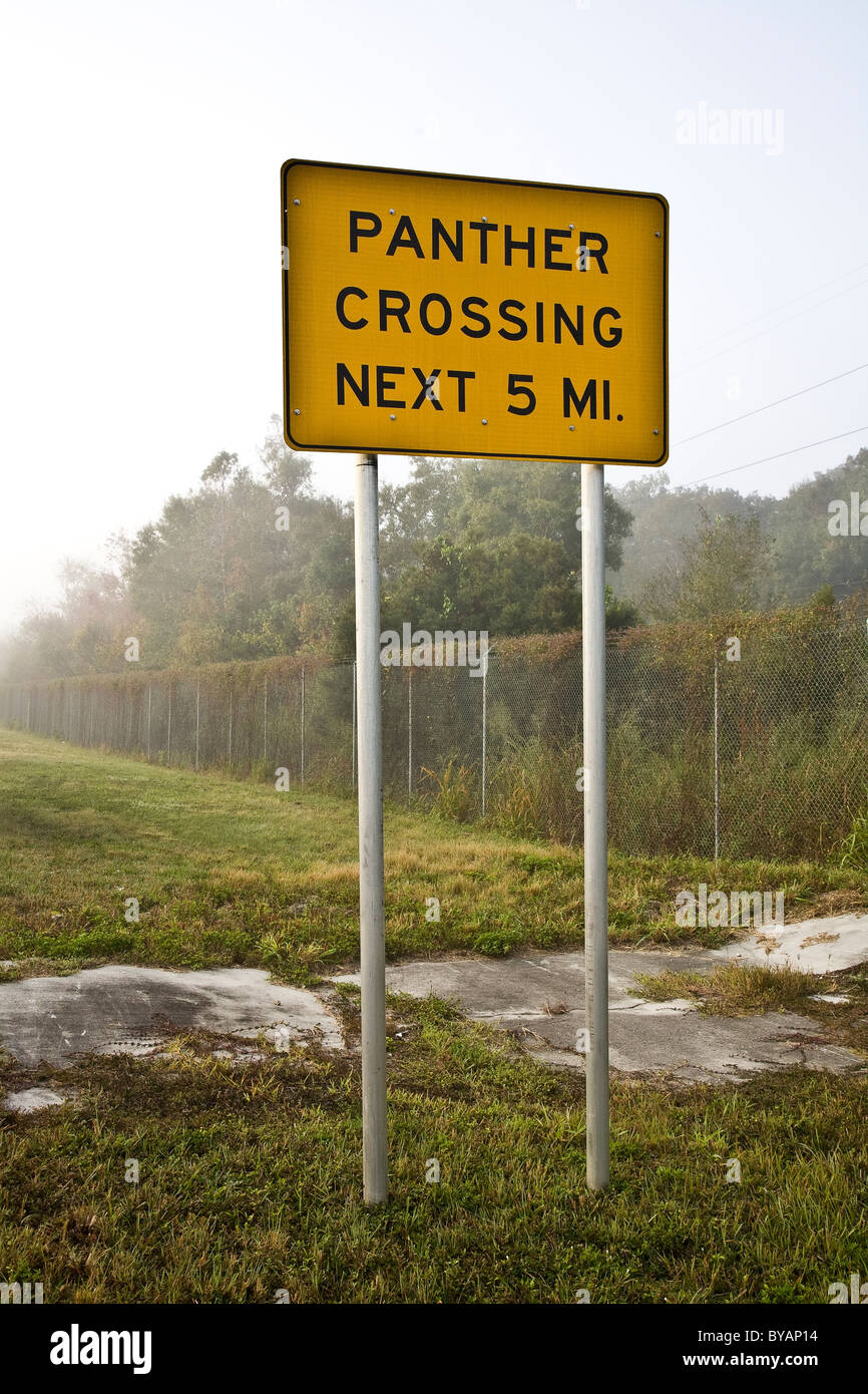 Panther Crossing sign, Big Cypress National Preserve, Florida, USA ...