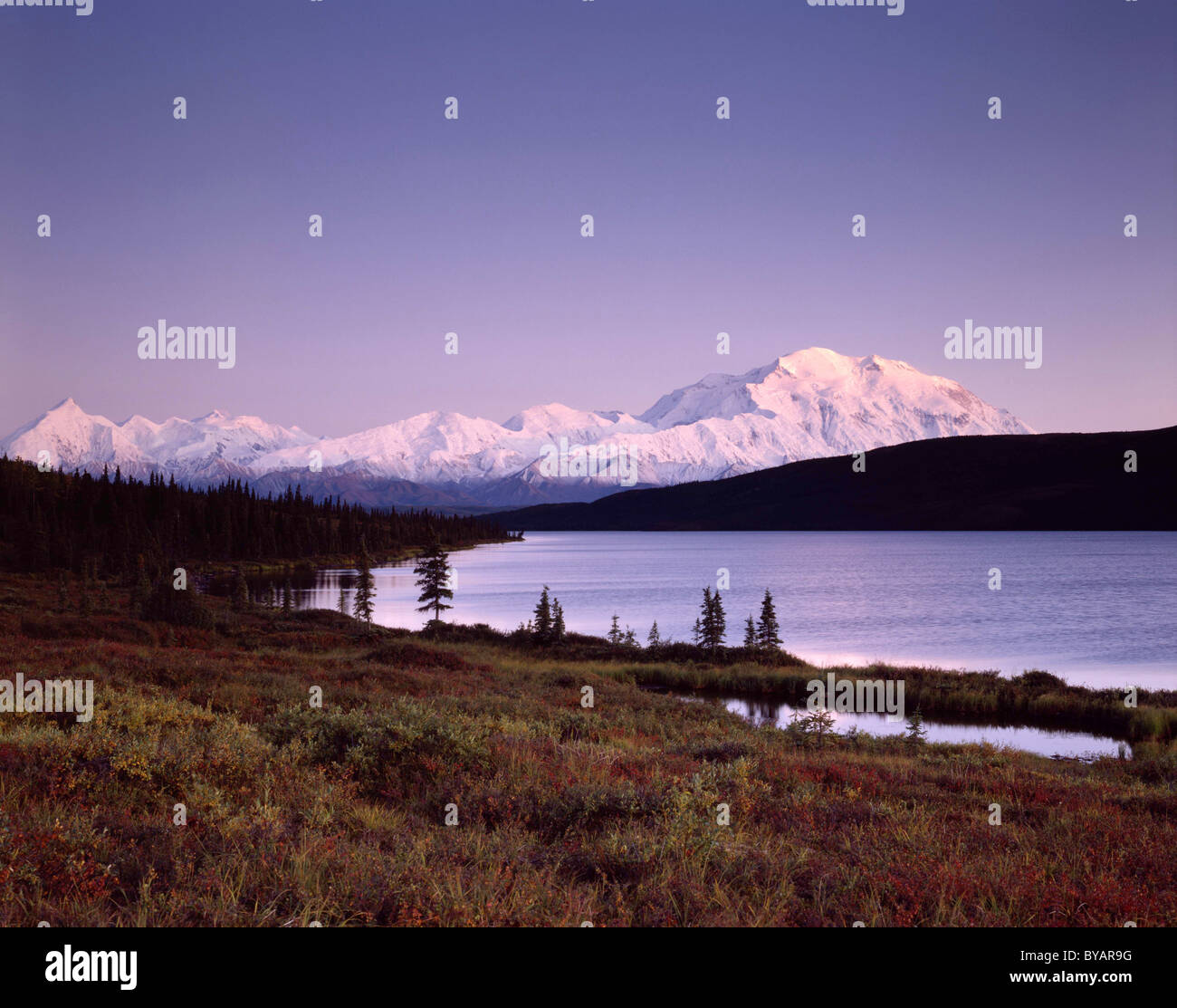 Sunset, Wonder Lake, Reflection, Mount McKinley, Mt. McKinley, Denali ...