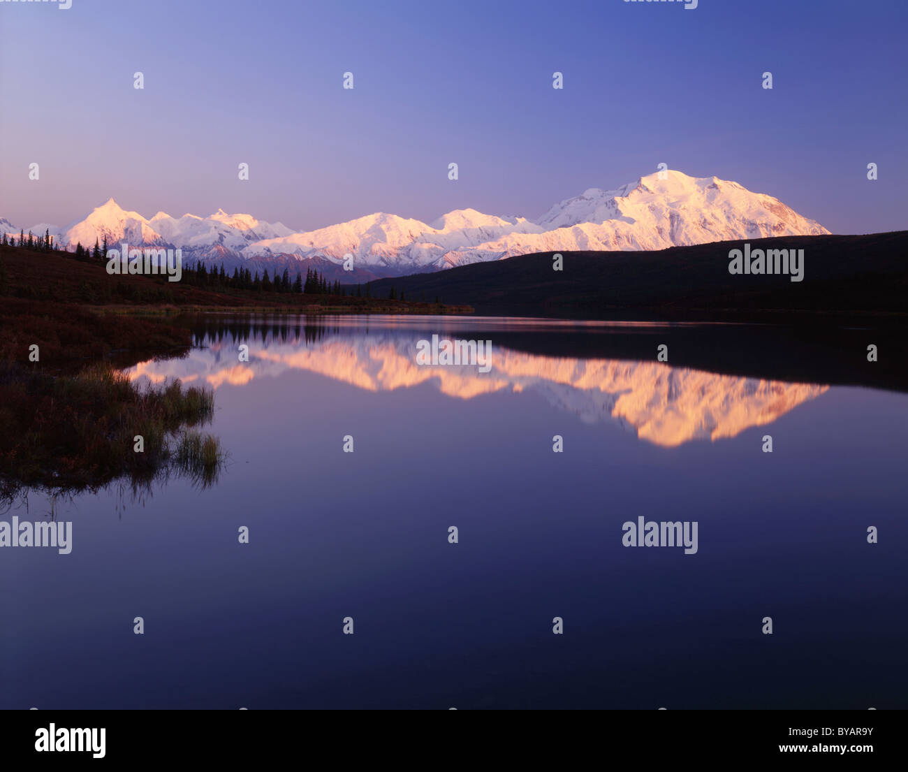 Sunset, Wonder Lake, Reflection, Mount McKinley, Mt. McKinley, Denali ...