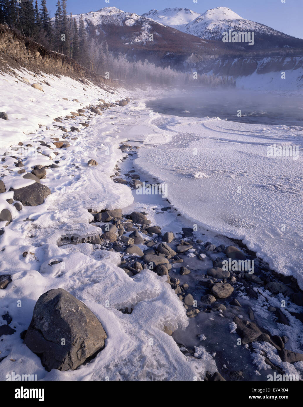 Sunrise, Winter, Nenana River, Denali National Park, Alaska Stock Photo ...