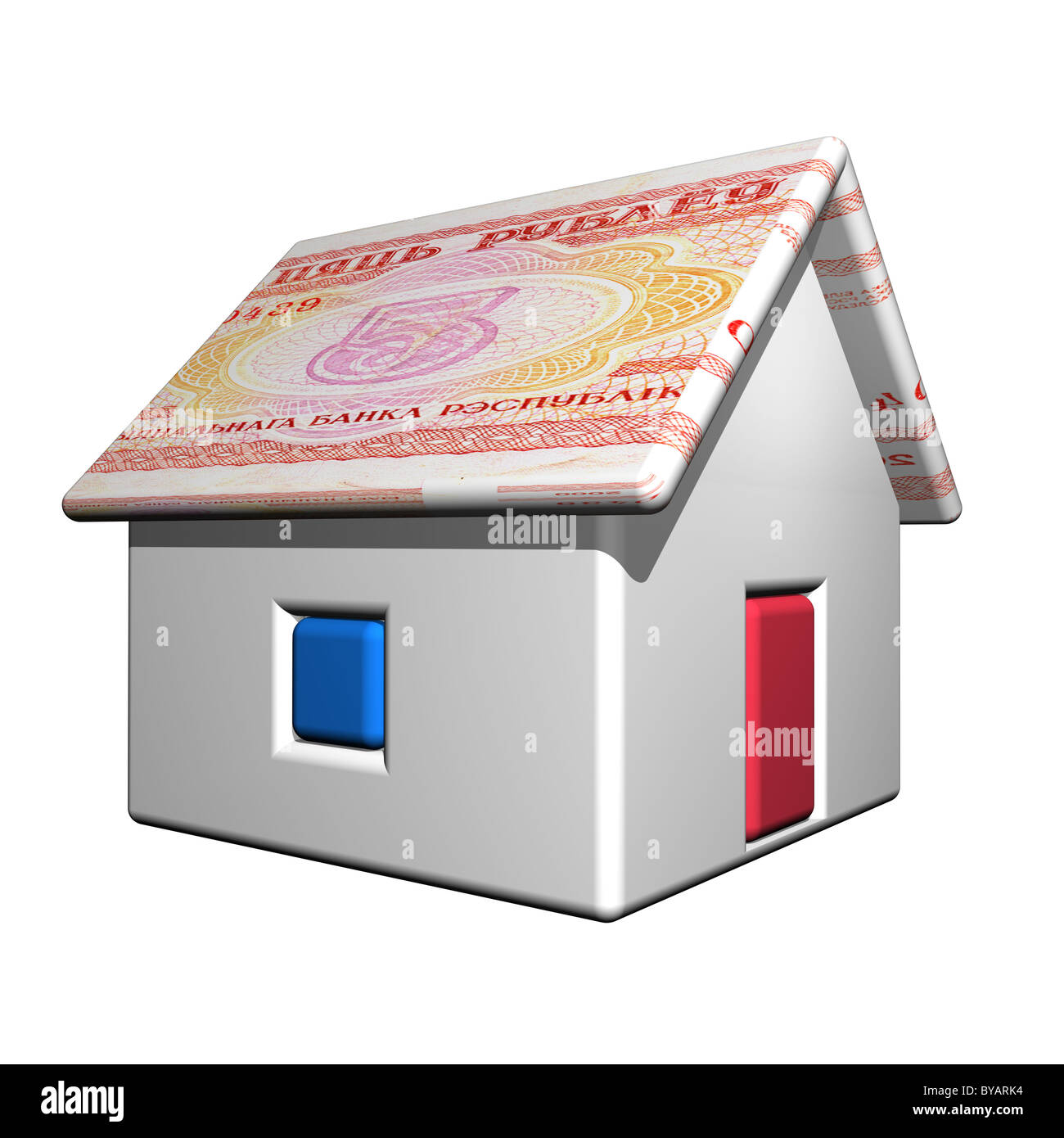 The small one-storeyed house in Rubles of Belorusija, 3d, a white ...