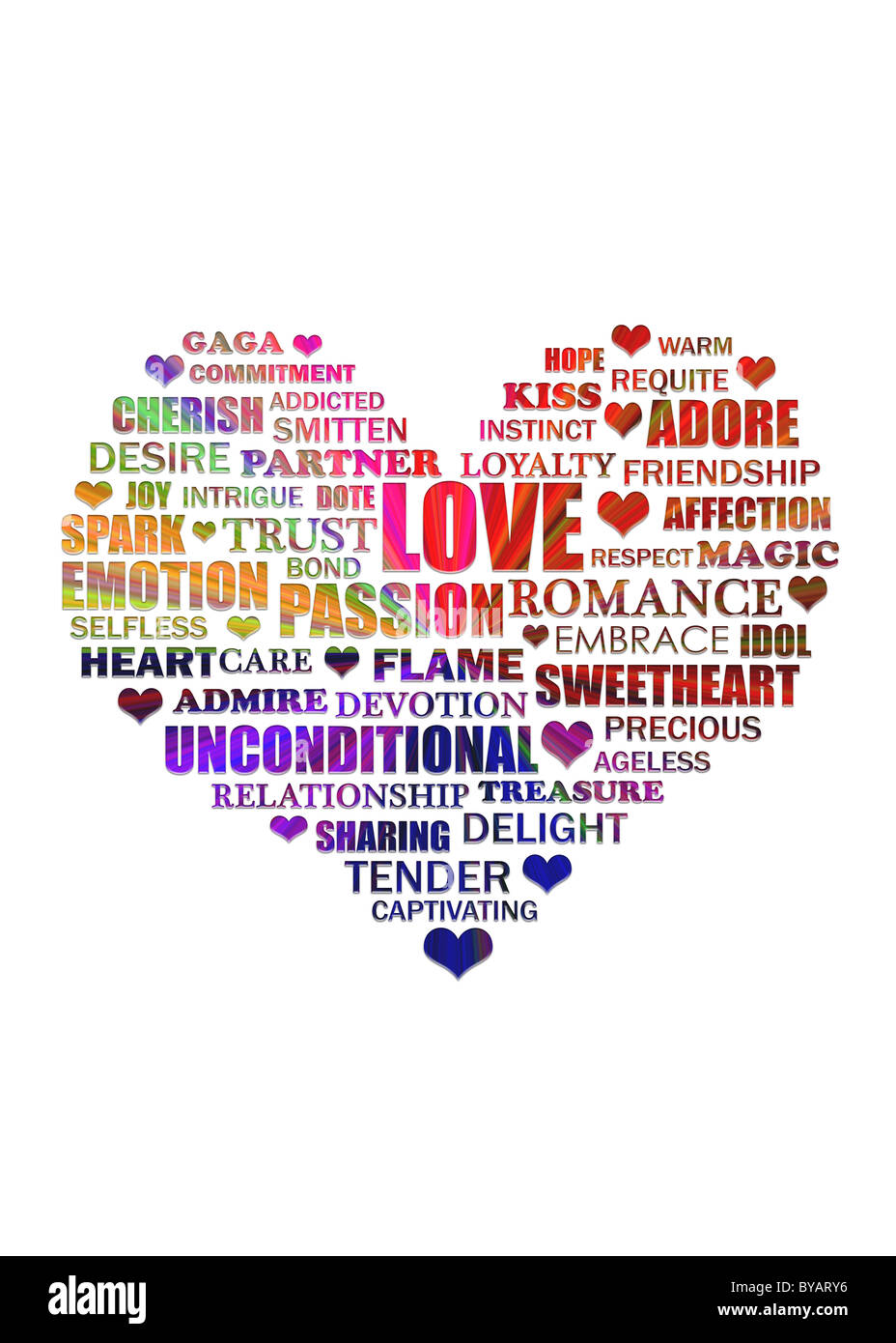 Heart Shape Made Of Words Related To Love Coloured Via An Angled