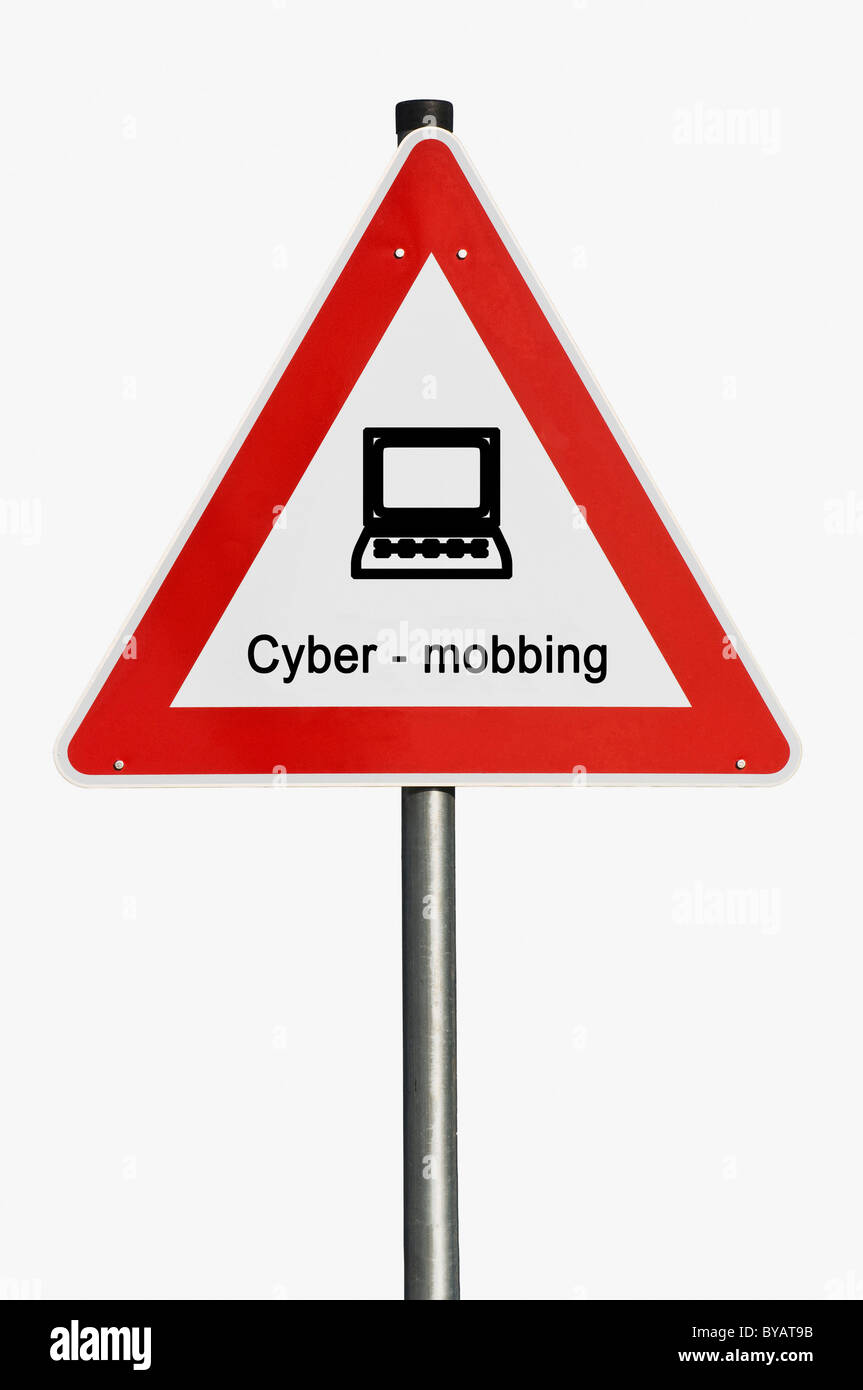 Danger sign with a laptop, computer, cyber-bullying Stock Photo - Alamy