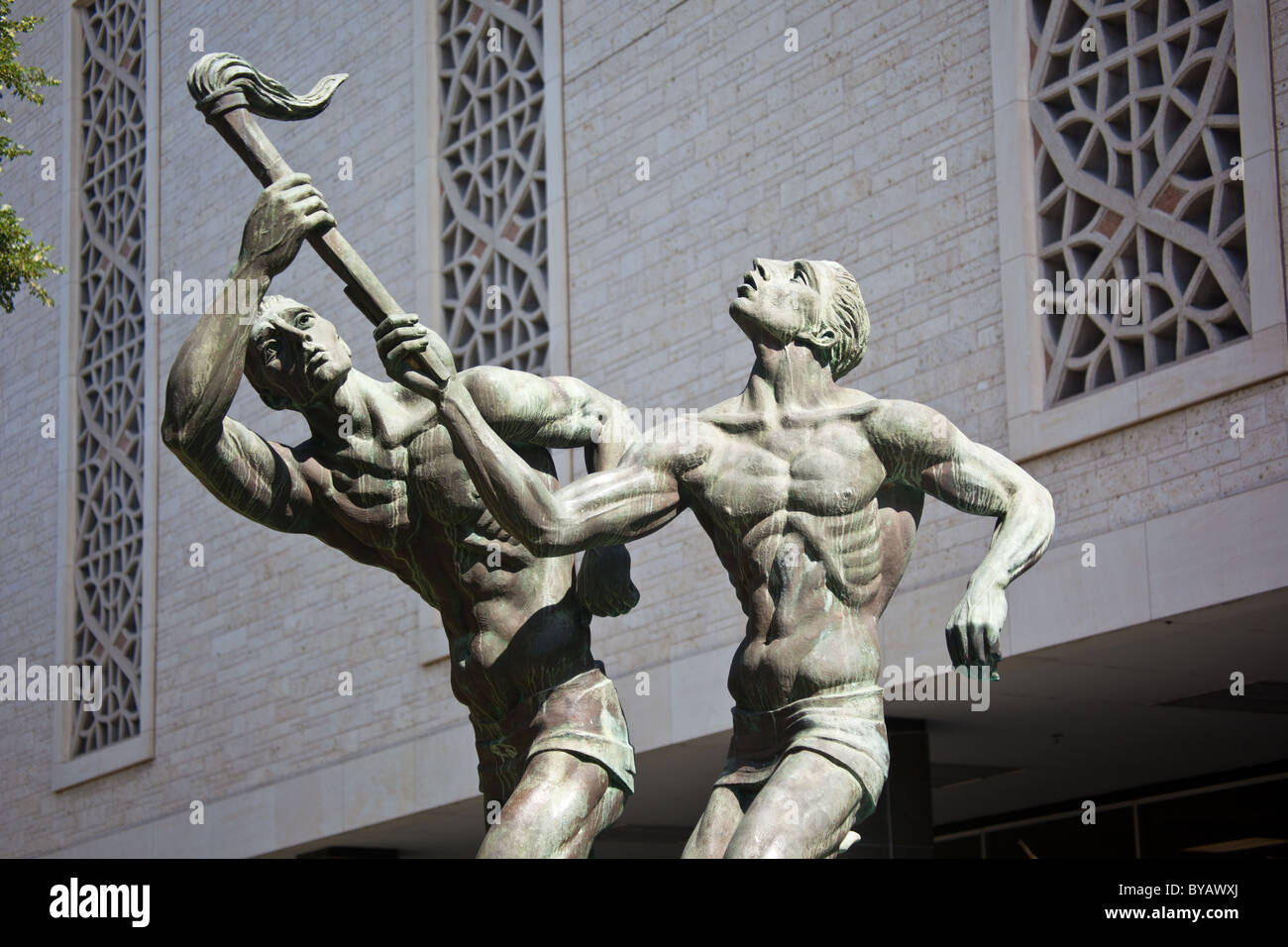 Sculpture of Torchbearers (1963) by Charles Umlauf outside Peter T ...
