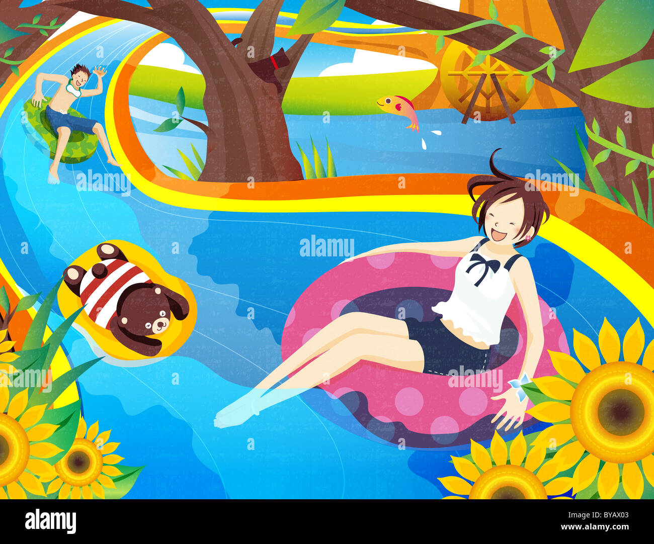 River Tubing Cartoon