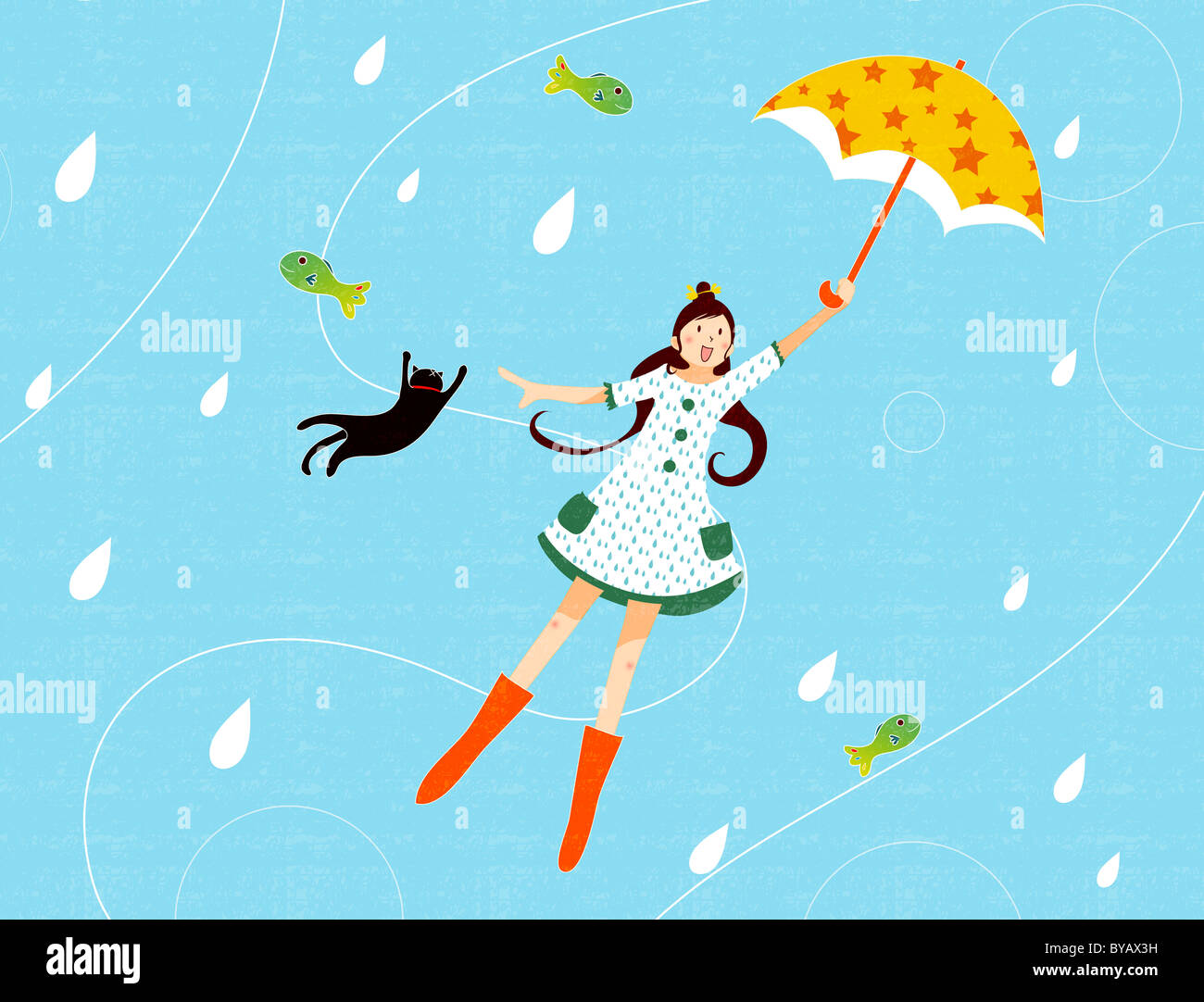 Woman being blown away umbrella hi-res stock photography and images - Alamy