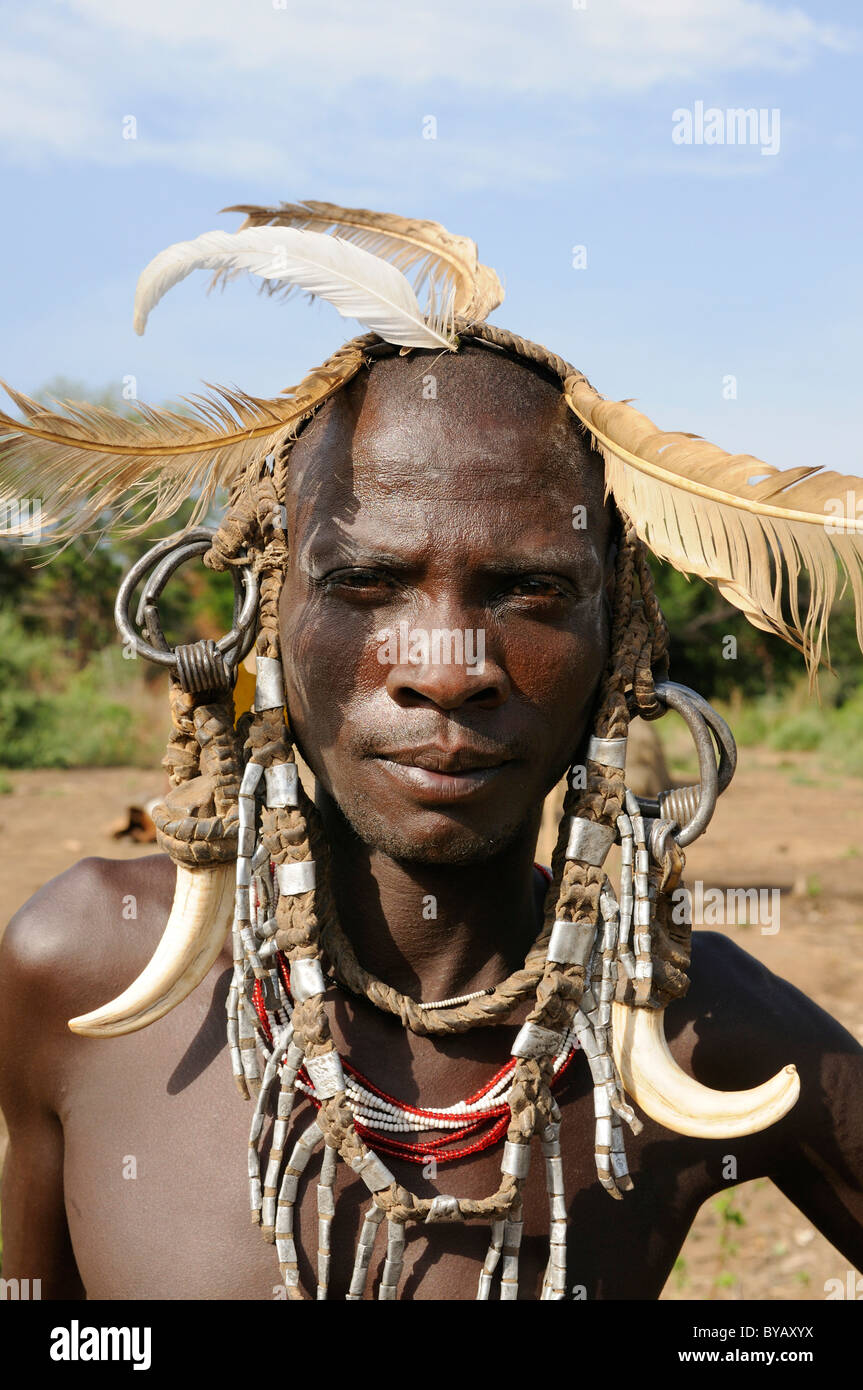 Man from the Mursi tribe, Mago National Park, southern Omo valley ...