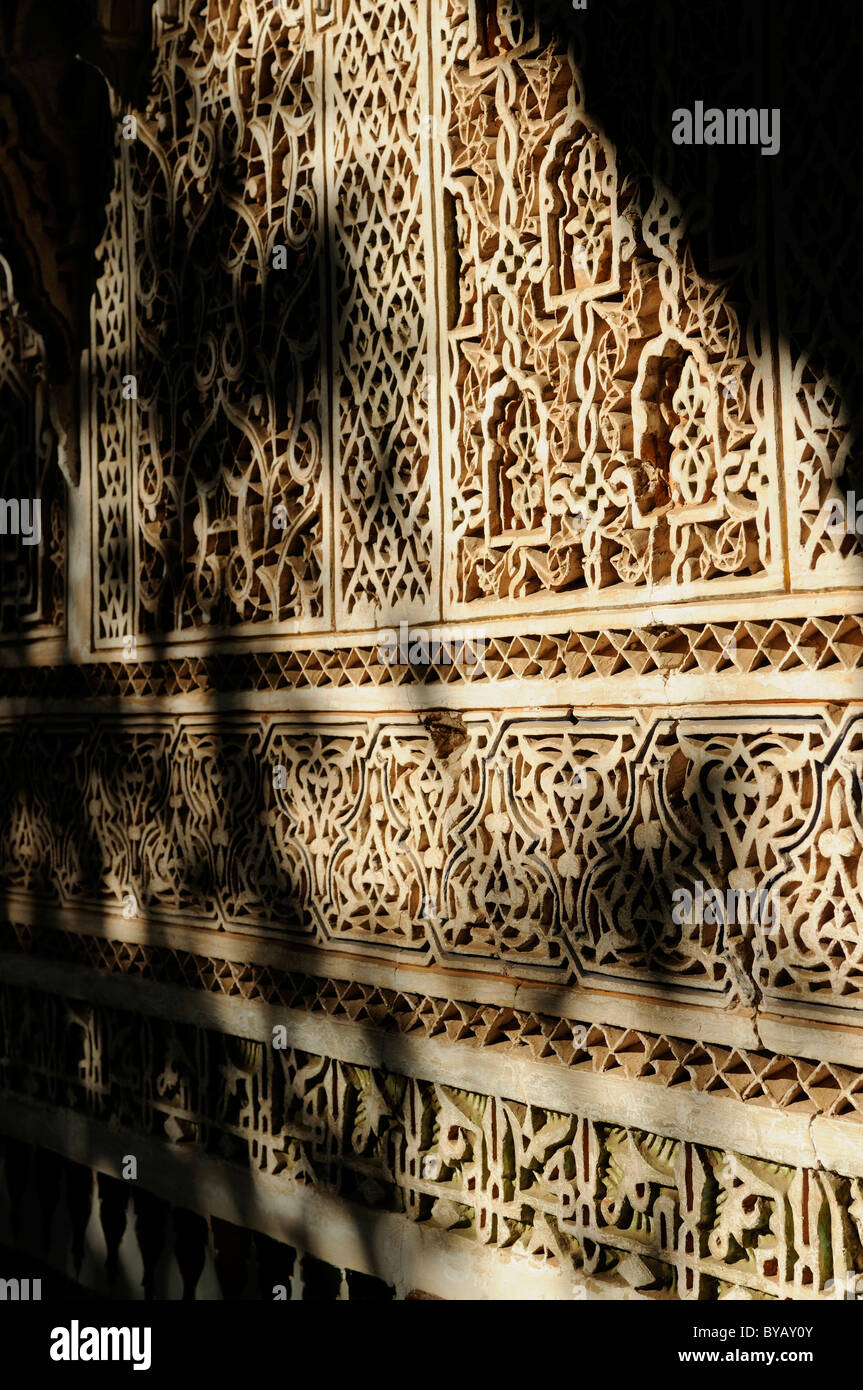 Stone carvings in the Palais de la Bahia, Marrakech, Morocco, Africa ...
