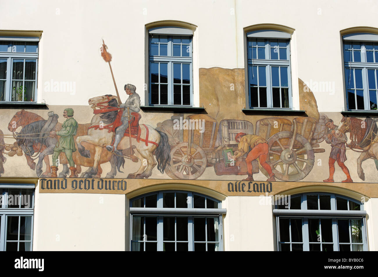 Medieval train of coaches with goods from Nuremberg, Rathausplatz ...