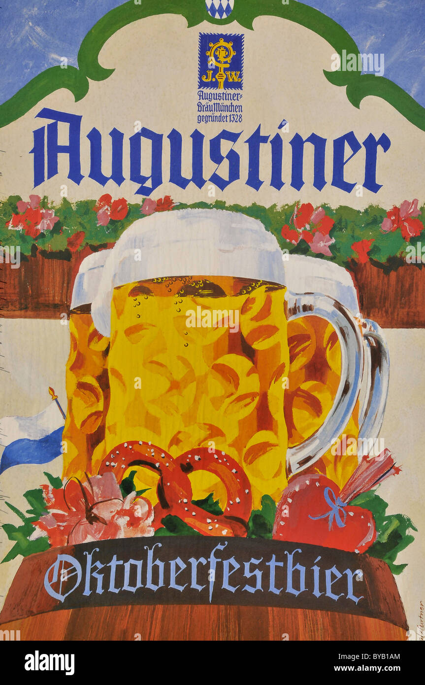 Nostalgic brewery poster, Augustinerbraeu beer, Oktoberfest, Munich ...