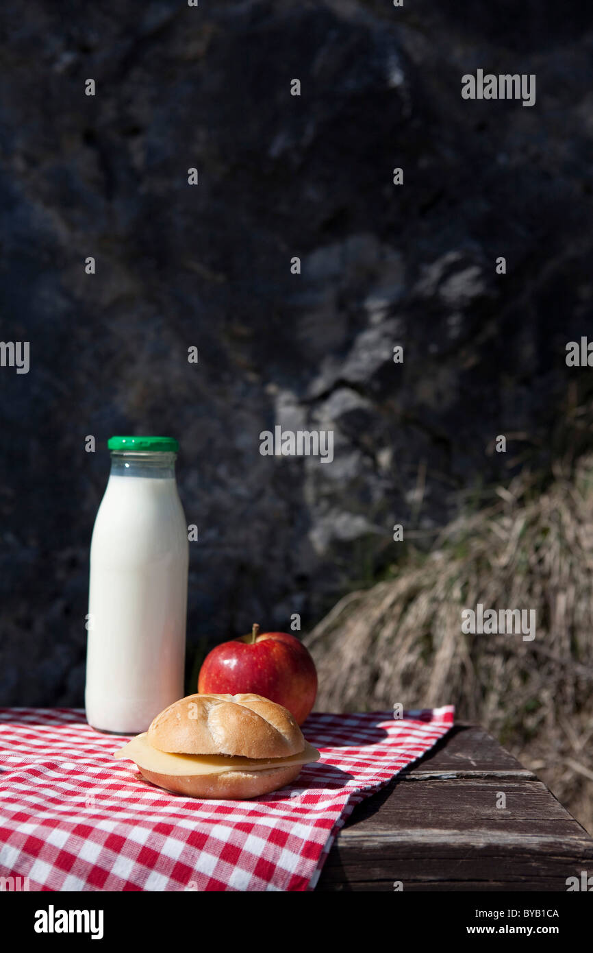 Snack, picnic, Herzogstand mountain, Upper Bavaria, Bavaria, Germany ...