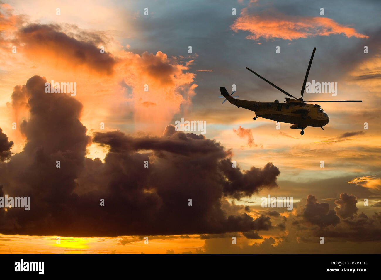 Sunset from Funafuti Tuvalu with a Sea King Helicopter Stock Photo - Alamy