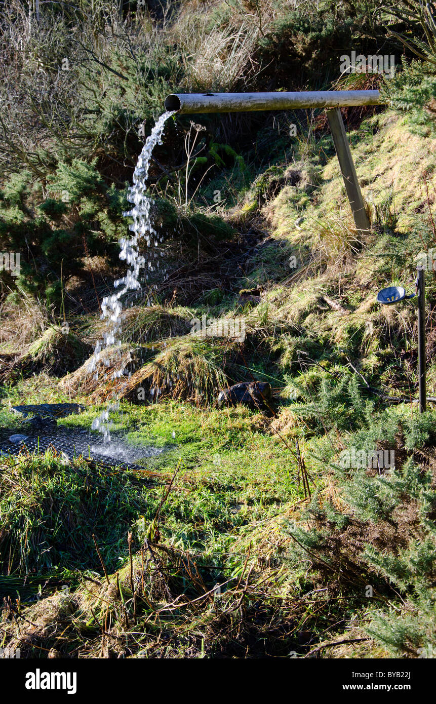 Water pipe protruding from a hillside near Oldhamstocks, East Lothian ...