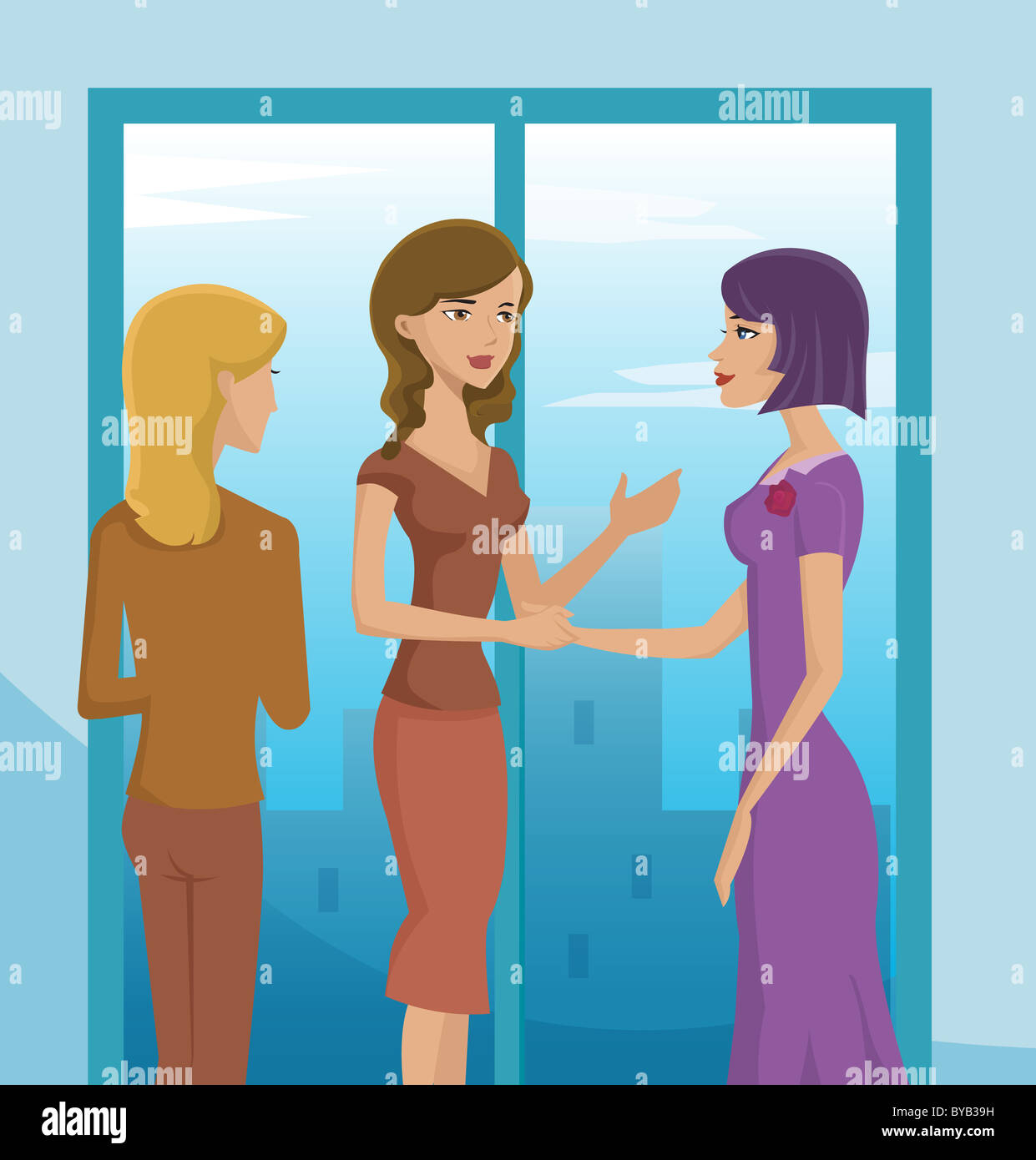 Three woman talking Stock Photo - Alamy