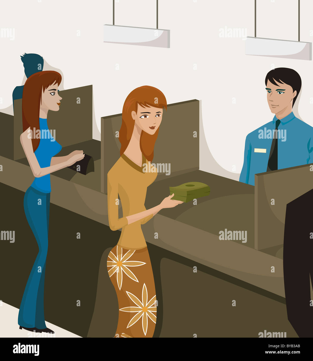 Two women at bank tellers Stock Photo - Alamy