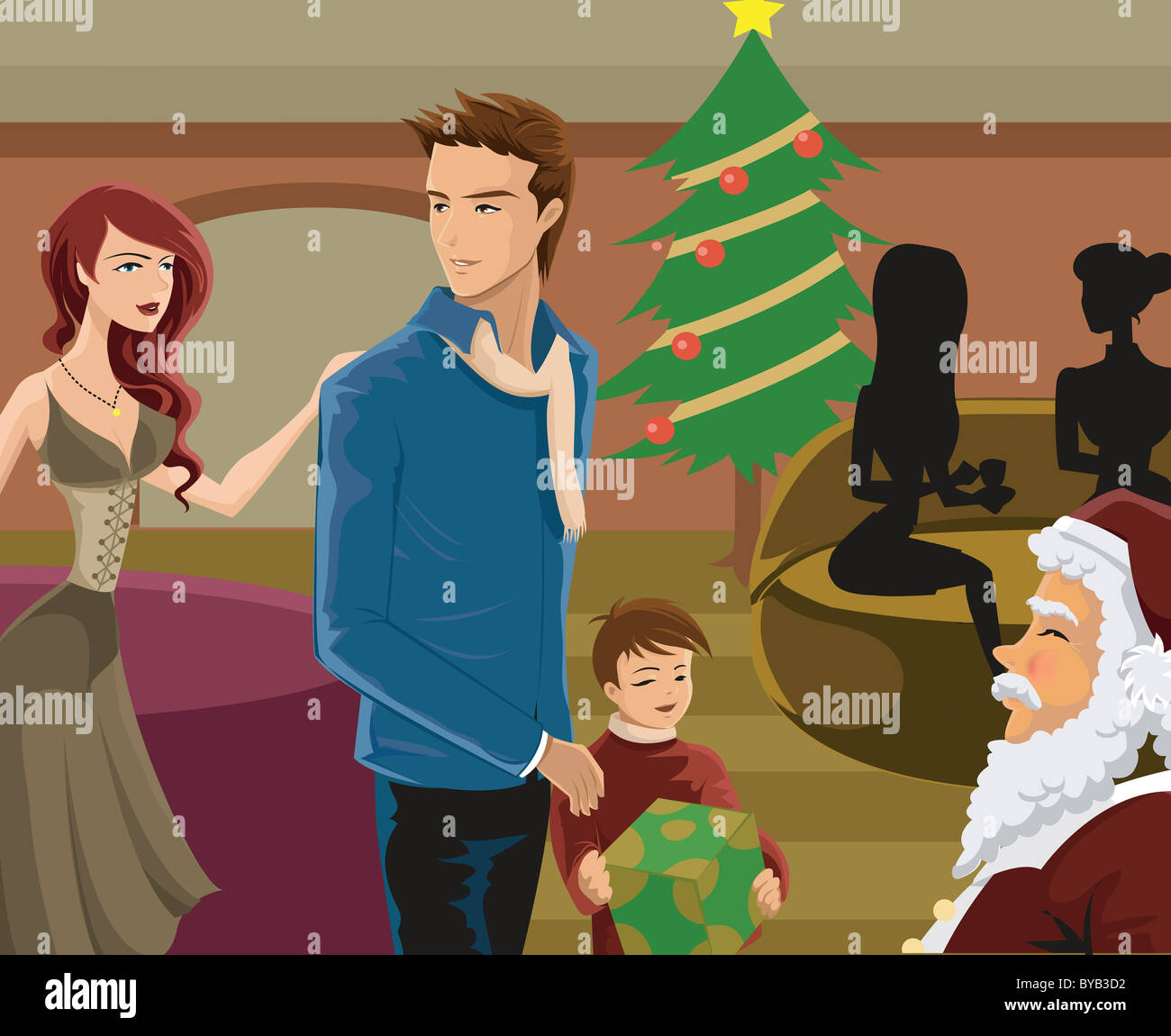 A family seeing Santa at Christmas time Stock Photo - Alamy