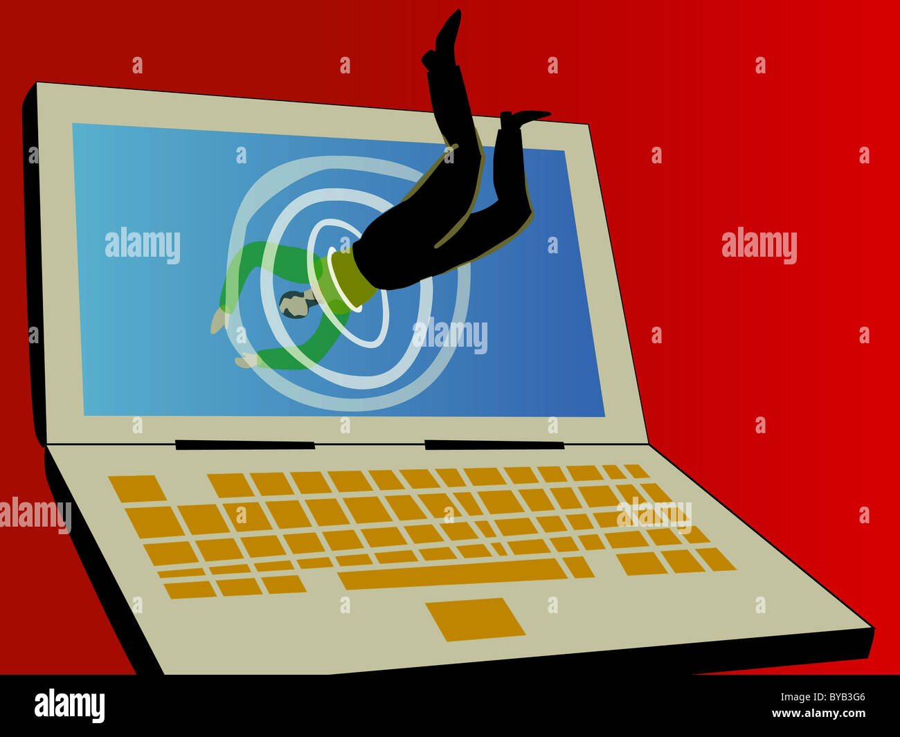 A man going into a laptop screen Stock Photo - Alamy