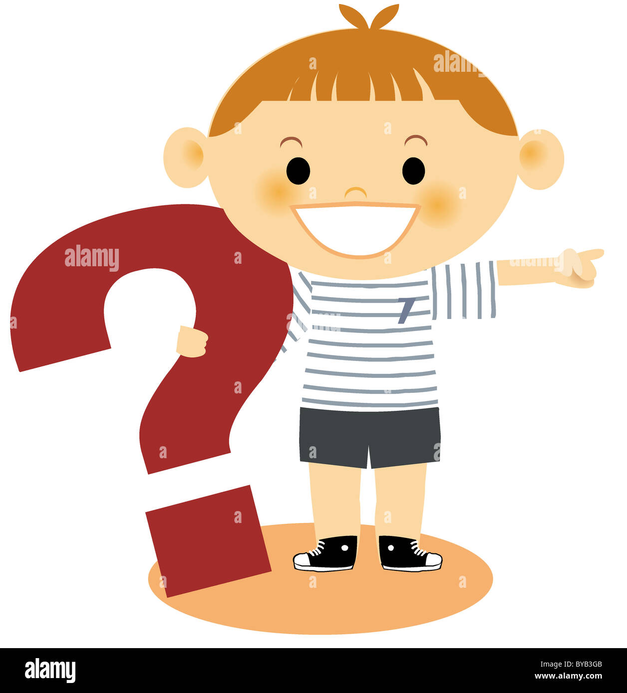 A young boy pointing holding a large question mark Stock Photo - Alamy
