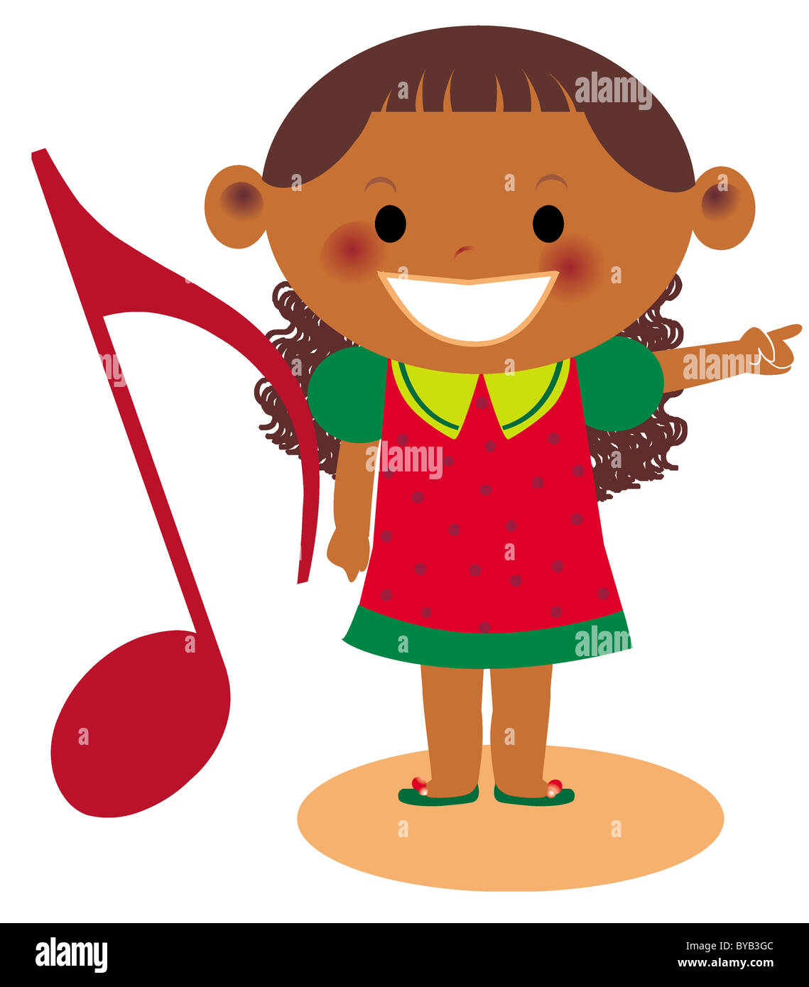 A young girl pointing holding a large musical note Stock Photo - Alamy