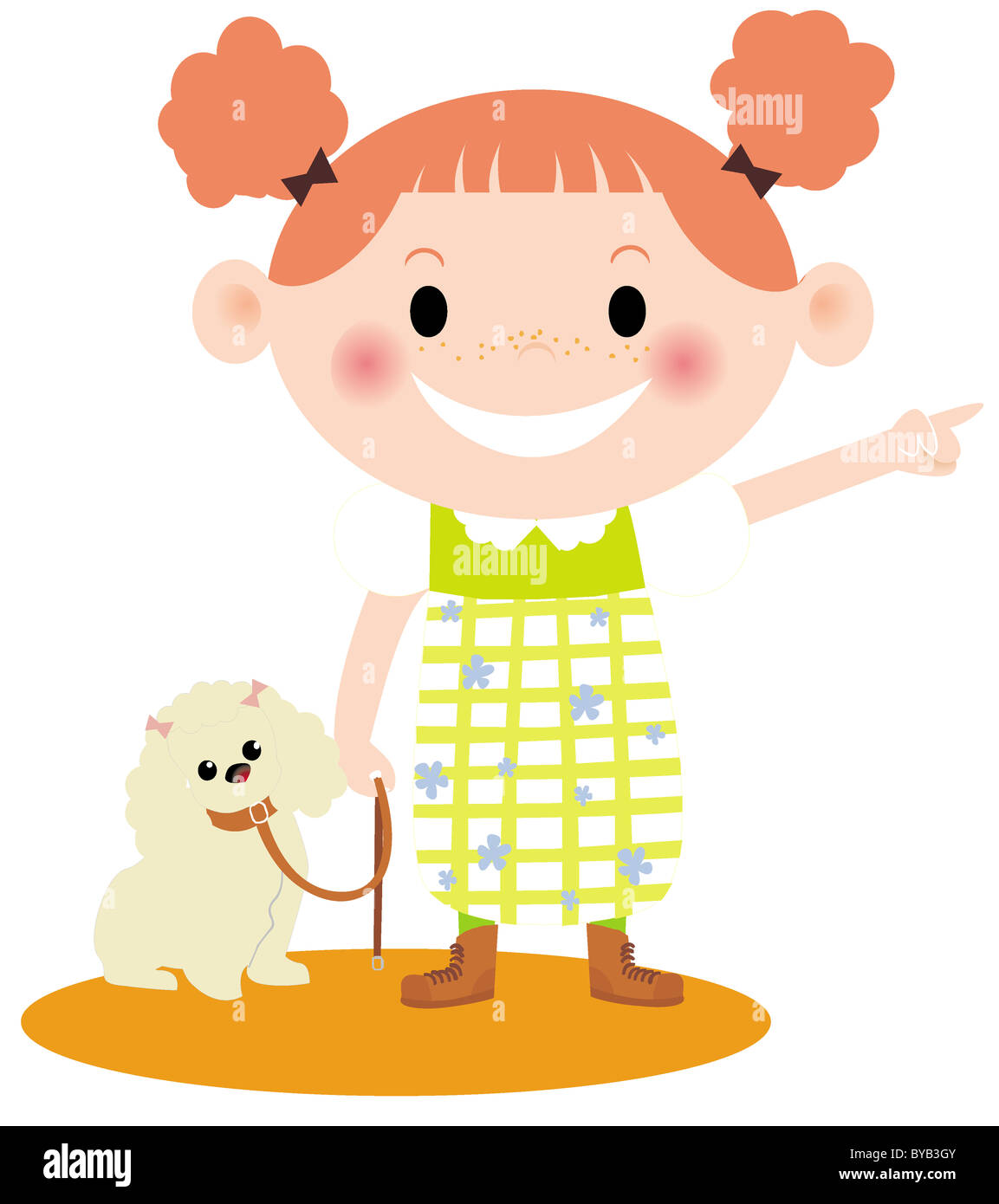 A young girl walking her dog pointing Stock Photo - Alamy