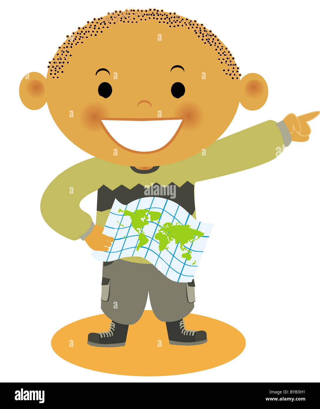 A young boy with a map pointing Stock Photo - Alamy