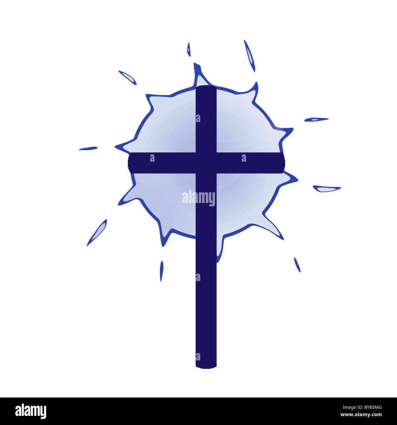 A christian cross with a sun behind in blue Stock Photo - Alamy