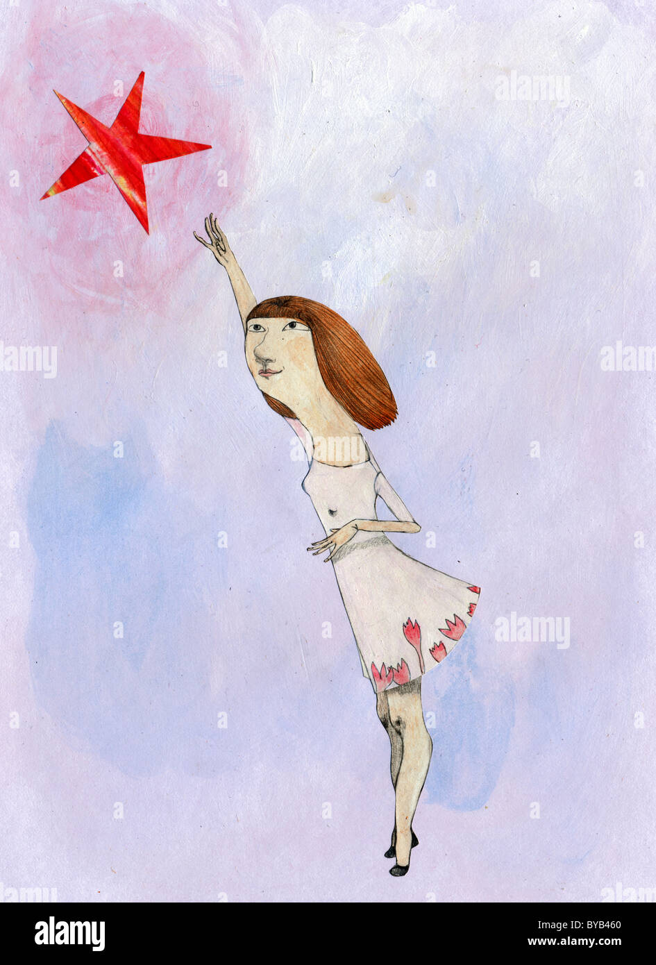 A young girl reaching for a star Stock Photo - Alamy
