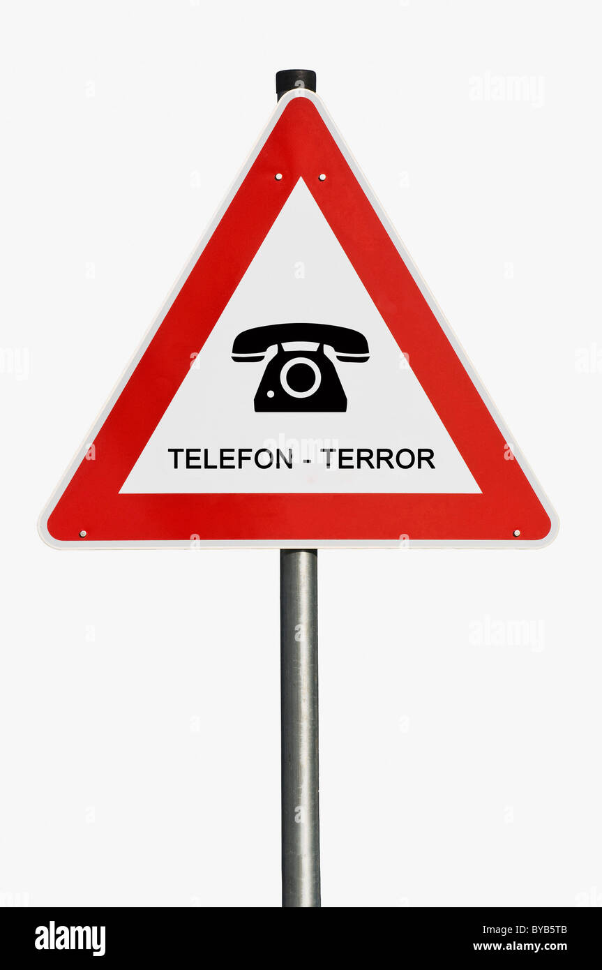 Danger sign, warning sign, telephone, symbolic image for telephone ...
