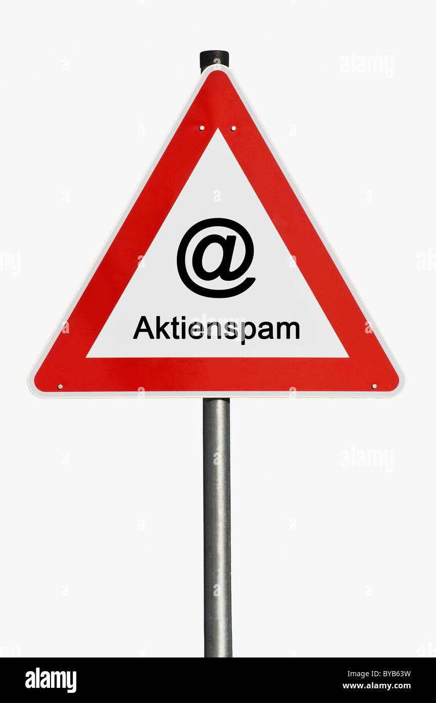 Danger sign, warning sign, @ symbol, symbolic image for stocks spam ...