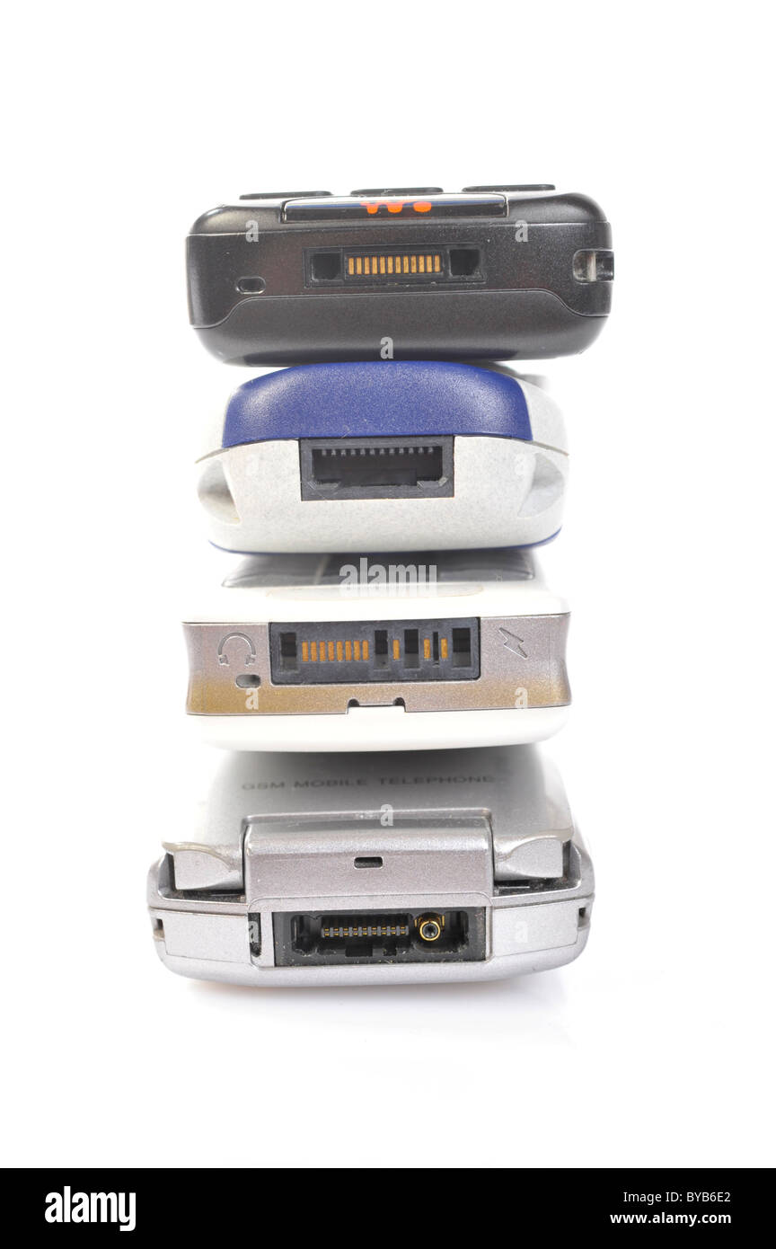 Various charging connections for mobile phones, micro-USB plug ...