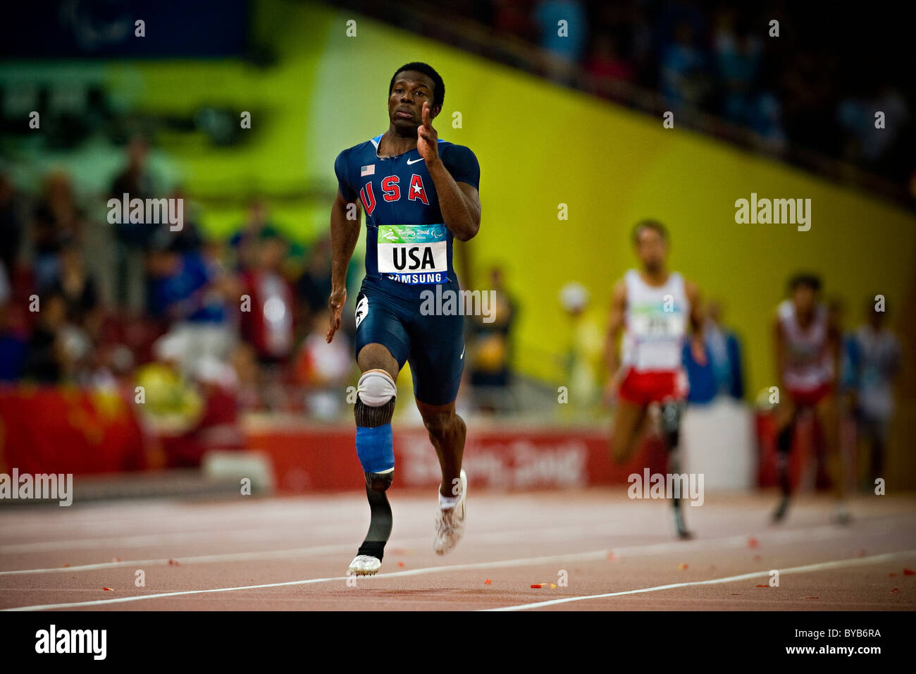 Jerome SIngleton of the USA in the final leg of the men's T44 4x100m ...